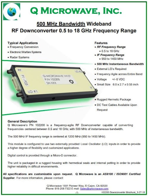 Q Microwave | 500 MHz Bandwidth Wideband RF Downconverter